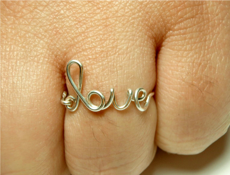 Sterling Silver Love Wire Ring- Handmade Gauge 20 Custom Size - Love ...