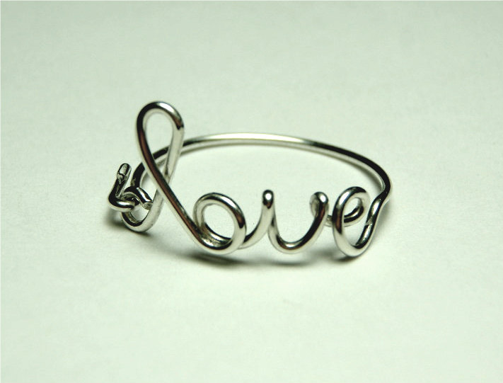 Sterling Silver Love Wire Ring- Handmade Gauge 20 Custom Size - Love ...