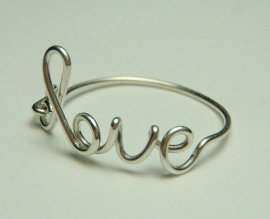 Sterling Silver Love Wire Ring- Handmade Gauge 20 Custom Size - Love ...