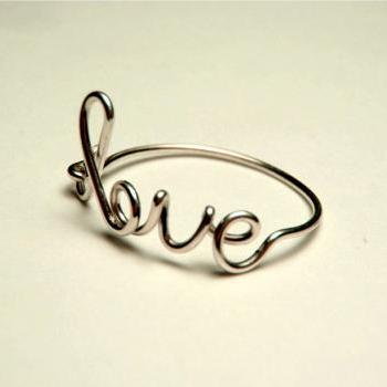 Sterling Silver Love Wire Ring- Handmade Gauge 20 Custom Size - Love ...
