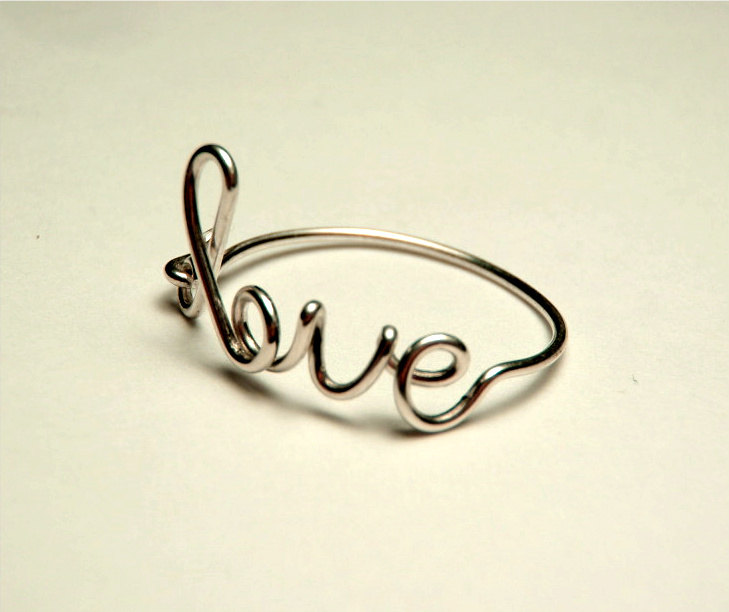 Sterling Silver Love Wire Ring- Handmade Gauge 20 Custom Size - Love ...